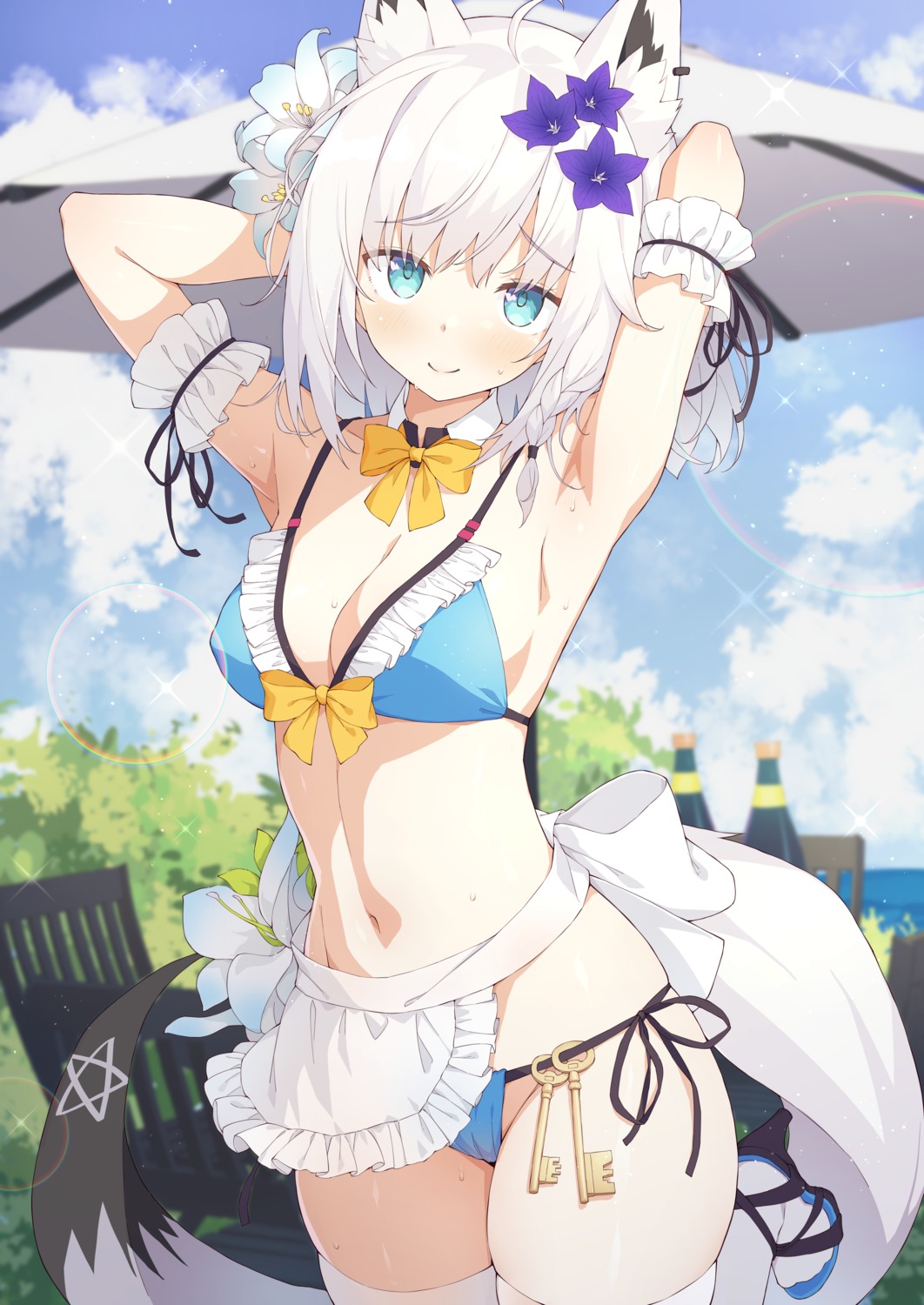 sy4 hololive shirakami fubuki animal ears bikini cameltoe heels swimsuits tail thighhighs thong ...
